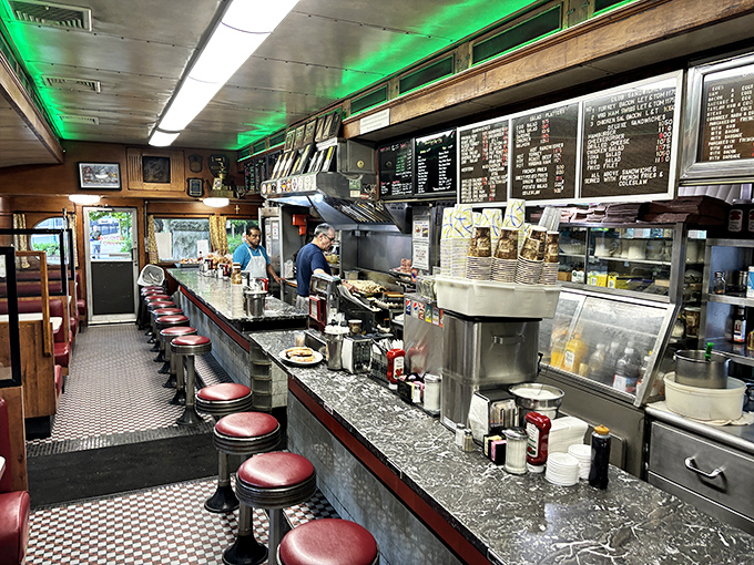 Step inside and time stands still – red vinyl stools, marble countertops, and the symphony of sizzling breakfast classics create the quintessential diner experience.