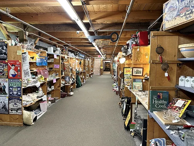 Step into a wonderland of wooden beams and treasures galore. It's like your grandma's attic got ambitious and went to business school.