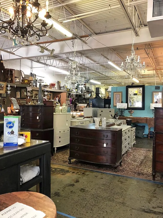 Step inside and prepare for sensory overload! Chandeliers dangle like stars, while furniture from every era beckons you to explore.