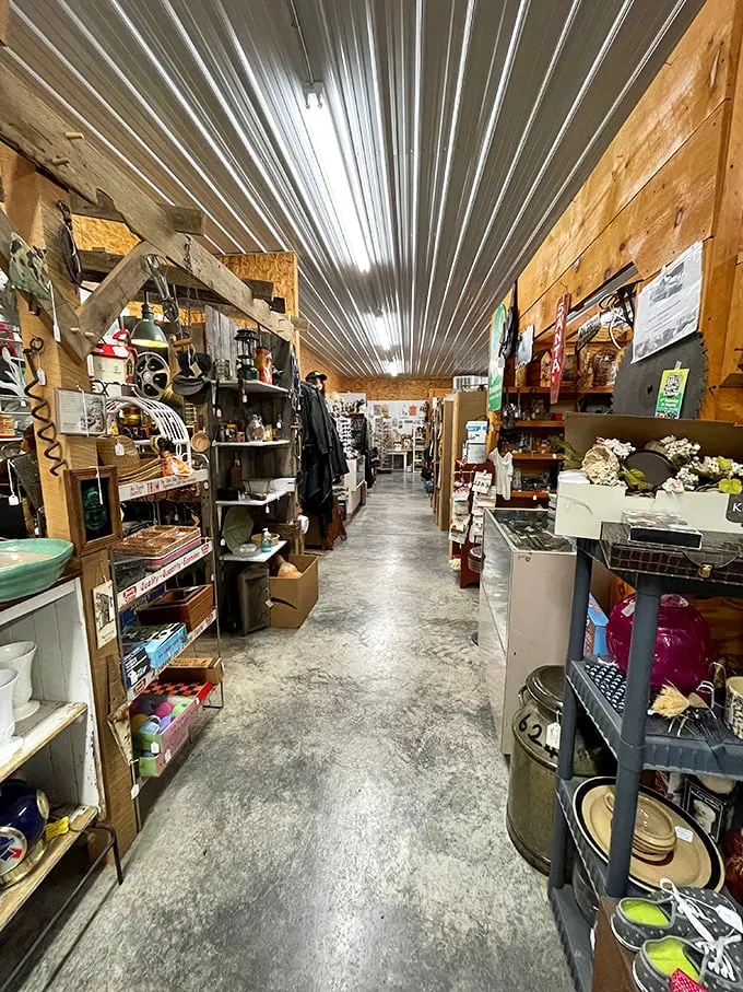 Wooden booths create a labyrinth of possibility where time slows down and wallet-opening speeds up.