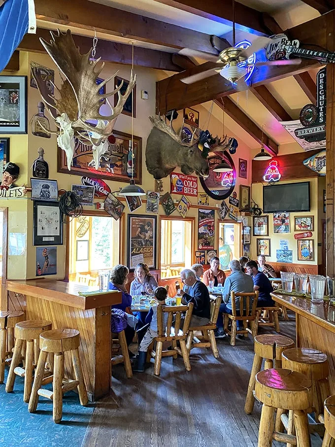 Where moose heads meet neon beer signs—Chair 5's interior feels like Alaska's living room, complete with exposed beams and stories waiting to be told.