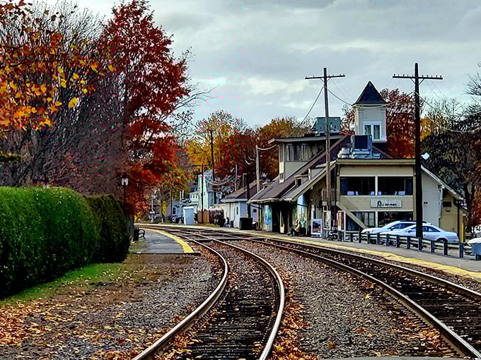 All aboard the time machine! Concord's train tracks lead you through a kaleidoscope of autumn colors, like nature's own Broadway show.