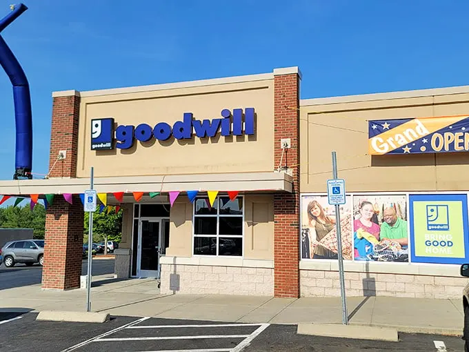 "Grand opening or everyday awesomeness? At Goodwill, it's both! Colorful banners and smiling faces welcome treasure hunters of all stripes."