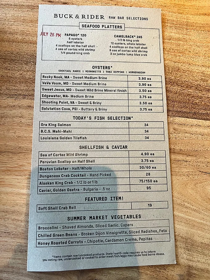 Decisions, decisions! This menu is like a treasure map of the sea, guiding you to delectable bounty from both coasts and beyond.
