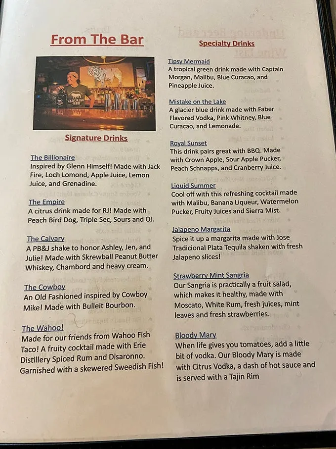 The drink menu reads like a love letter to liquid happiness, with cocktails named after local legends and flavor combinations that make your taste buds high-five.