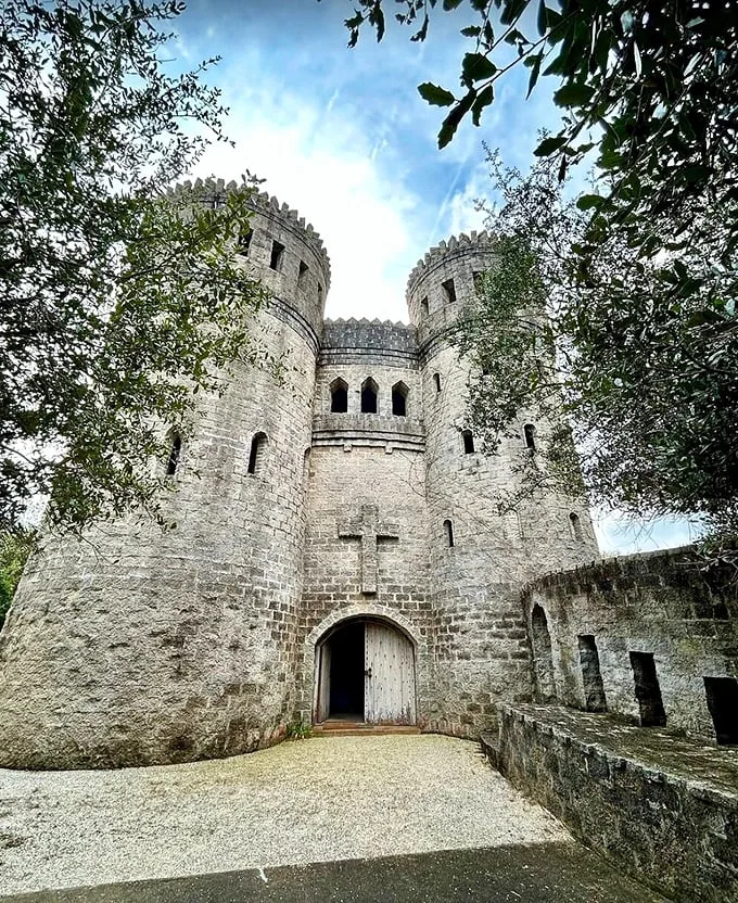 "Knock knock." "Who's there?" "Drawbridge." "Drawbridge who?" Just kidding, there's no moat – but this entrance is still fit for royalty!