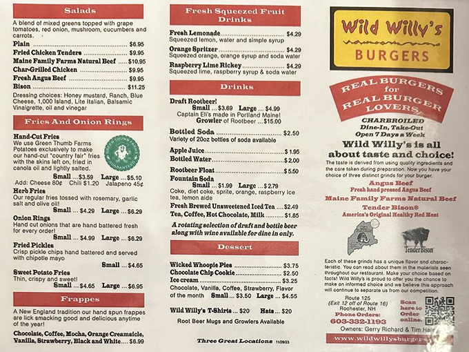 Decisions, decisions! The menu at Wild Willy's is like a choose-your-own-adventure book, but every ending is delicious.