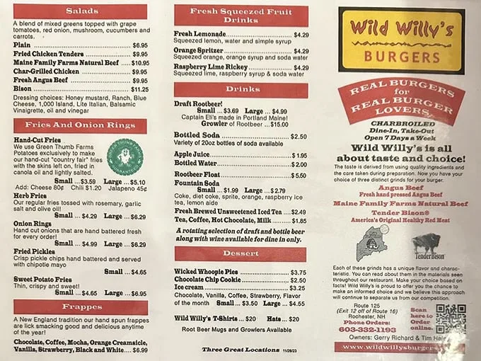 Decisions, decisions! The menu at Wild Willy's is like a choose-your-own-adventure book, but every ending is delicious.