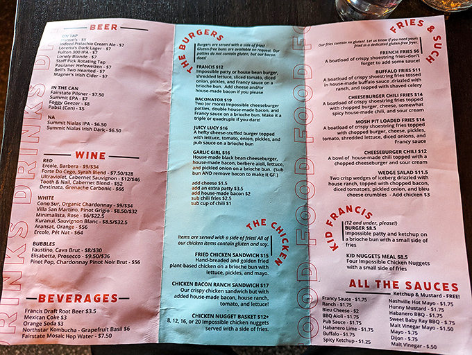Decisions, decisions! This menu is a roadmap to deliciousness, offering everything from classic burgers to adventurous creations that'll make your taste buds dance.