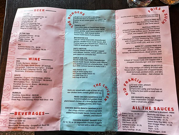 Decisions, decisions! This menu is a roadmap to deliciousness, offering everything from classic burgers to adventurous creations that'll make your taste buds dance.