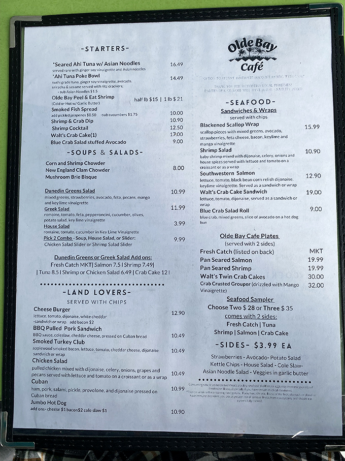 This menu is like a treasure map for your taste buds. X marks the spot for delicious seafood!
