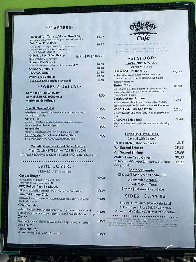 This menu is like a treasure map for your taste buds. X marks the spot for delicious seafood!