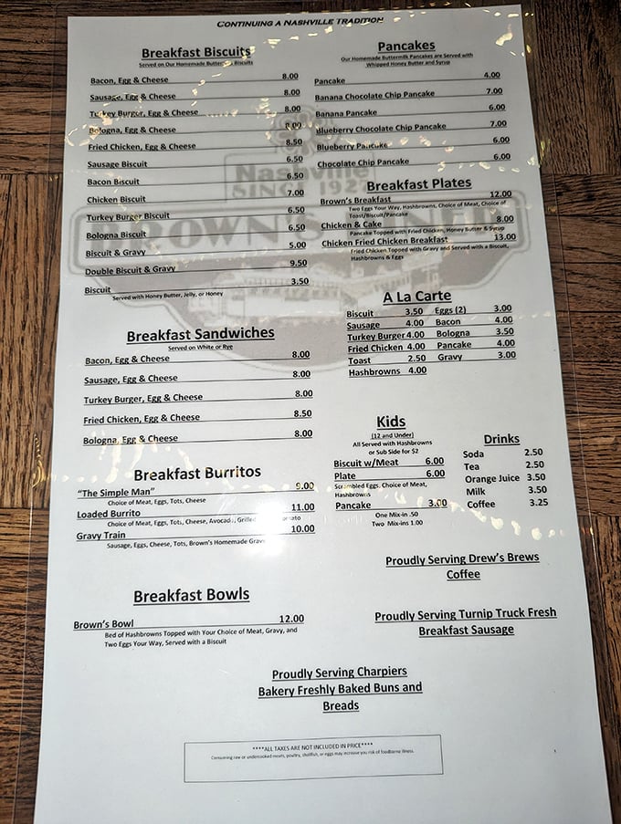 Behold, the sacred text of breakfast! Brown's menu is a choose-your-own-adventure of morning delights.