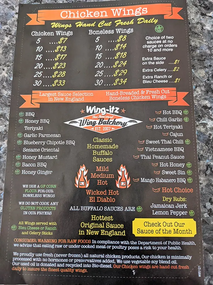 Behold, the sacred text of Wing-itz! This menu is the Rosetta Stone of flavor, decoding the mysteries of chicken wing perfection.