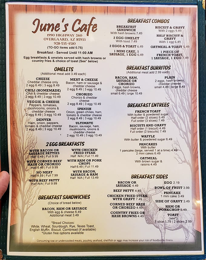 This menu isn't just a list – it's a roadmap to happiness with choices that make deciding harder than climbing the nearby Mogollon Rim.