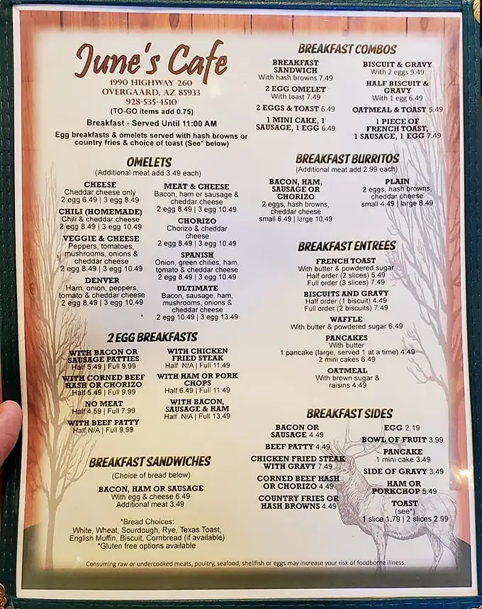 This menu isn't just a list – it's a roadmap to happiness with choices that make deciding harder than climbing the nearby Mogollon Rim.