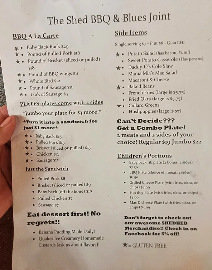 Decisions, decisions! This menu is a carnivore's dream come true. Pro tip: when it says "eat dessert first," who are we to argue with BBQ wisdom?