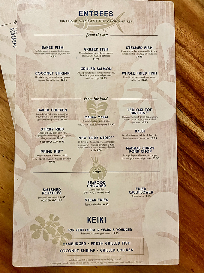 Decisions, decisions! This menu is a treasure map of island delights. Pro tip: Close your eyes and point – you can't go wrong here.