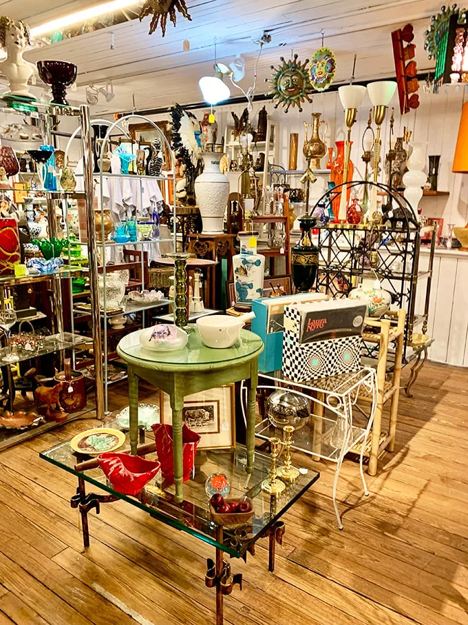It's like your eccentric aunt's attic had a baby with a museum. From quirky lamps to mysterious gadgets, this display has it all!