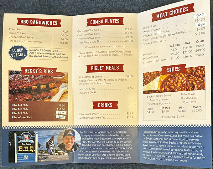 Decisions, decisions! Becky's menu is like a treasure map for meat lovers. X marks the spot for deliciousness.