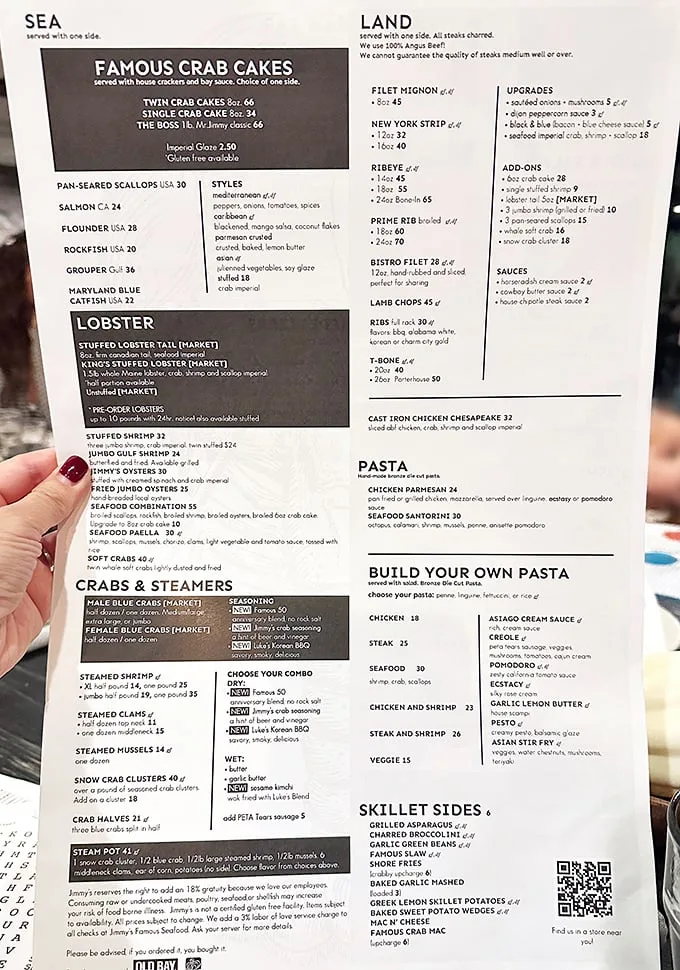 Decisions, decisions! Jimmy's menu is a seafood lover's choose-your-own-adventure book. Pro tip: Close your eyes and point – you can't go wrong here.