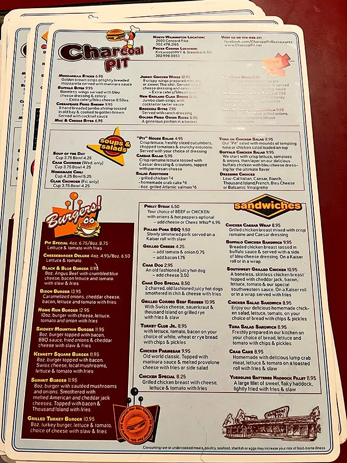 Decisions, decisions! This menu is a time capsule of classic diner fare. Pro tip: Bring your reading glasses and your appetite – you'll need both!