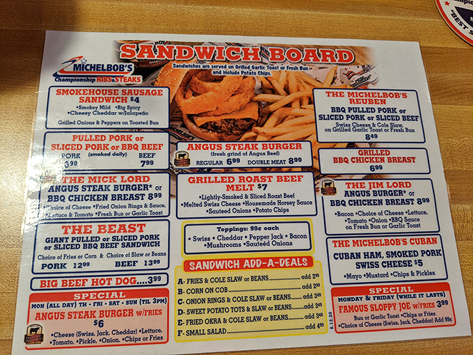 Decisions, decisions! This menu is a carnivore's dream come true, offering more options than a Netflix queue on a lazy Sunday afternoon.