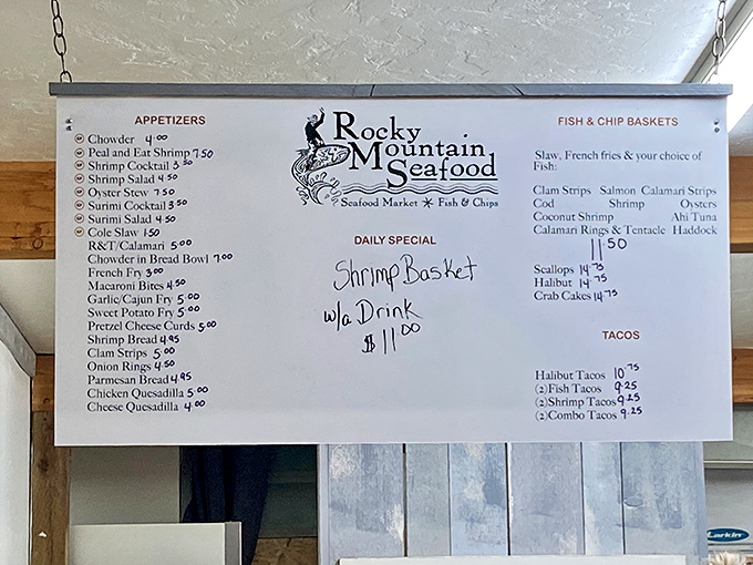 Choices, choices! This menu board is like a treasure map for your taste buds. X marks the spot for seafood gold!