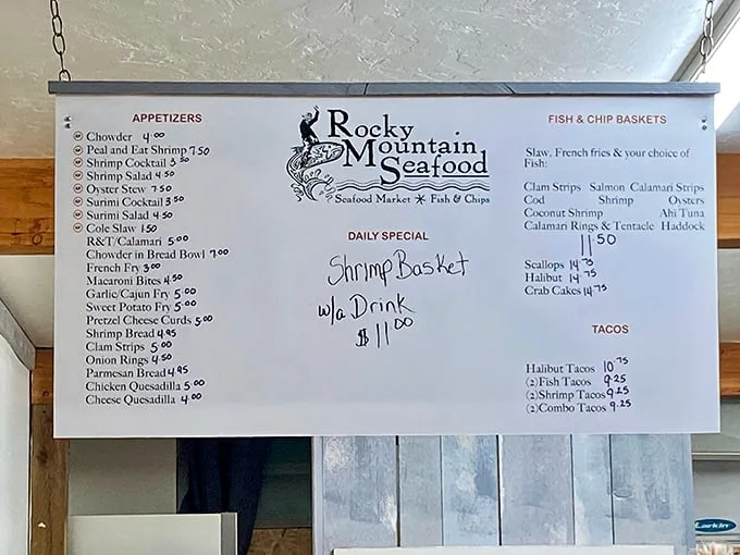 Choices, choices! This menu board is like a treasure map for your taste buds. X marks the spot for seafood gold!