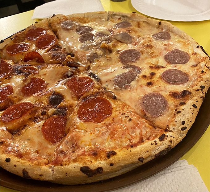 The age-old pizza dilemma solved! Half cheese, half pepperoni – because sometimes you can have your cake (or pizza) and eat it too.