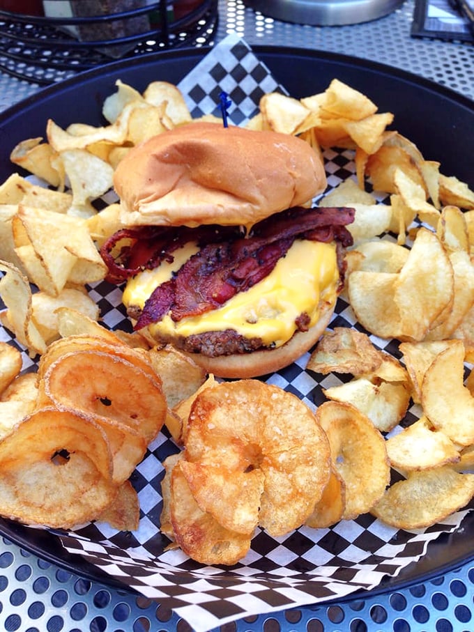 The 3rd Street Burger: Where bacon dreams come true! Paired with chips so crisp, they could rival a North Dakota winter.