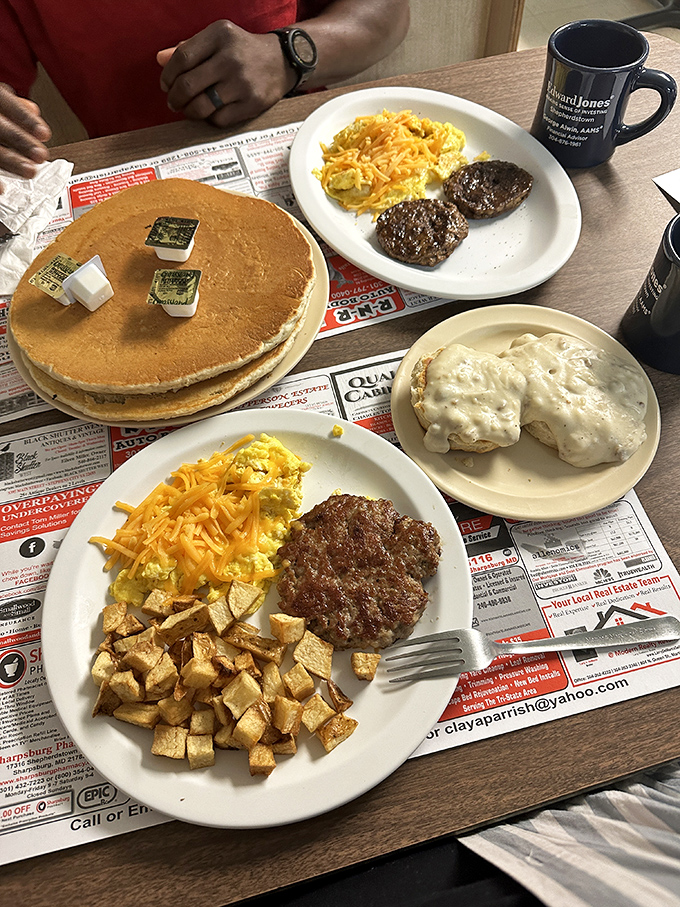 Breakfast of champions? More like breakfast of food coma inducers! This plate is the edible equivalent of a warm, buttery hug.