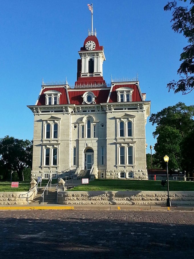 Up close, the courthouse's French Renaissance details reveal themselves—a building that would look at home in Paris somehow feels perfectly at place in the Kansas prairie.