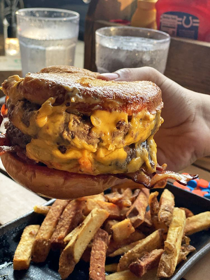 Holy moly, it's the Leaning Tower of Cheese-a! This double cheeseburger is what dreams (and occasional guilty pleasures) are made of.