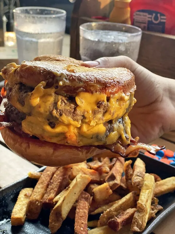 Holy moly, it's the Leaning Tower of Cheese-a! This double cheeseburger is what dreams (and occasional guilty pleasures) are made of.