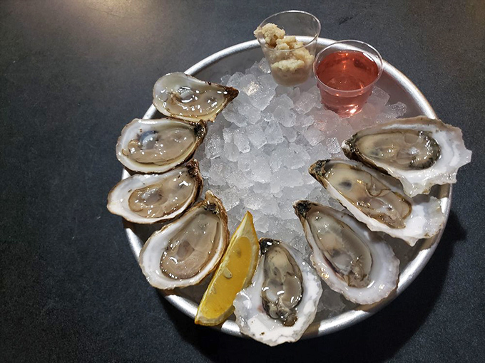 Oysters on ice: nature's perfect appetizer. These briny beauties are just begging for a squeeze of lemon and a cold beer.