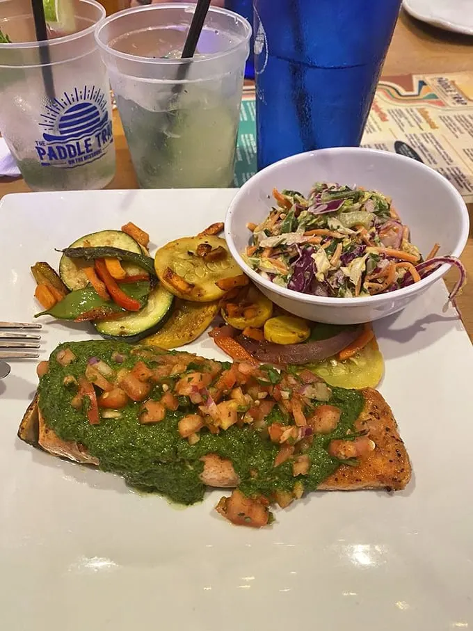 This salmon fillet is so fresh, it might just swim off your plate! Paired with veggies that pop like confetti for your taste buds.
