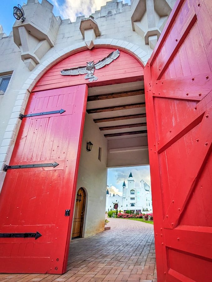 Open sesame! These grand red doors aren't just an entrance; they're a portal to your childhood dreams of knights and princesses.