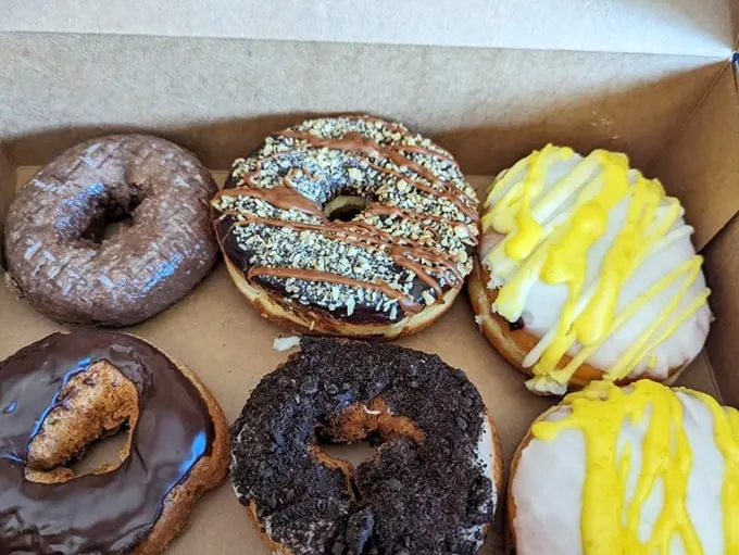 A rainbow you can eat! These assorted donuts are a kaleidoscope of flavors. It's like your taste buds are throwing a party, and everyone's invited.