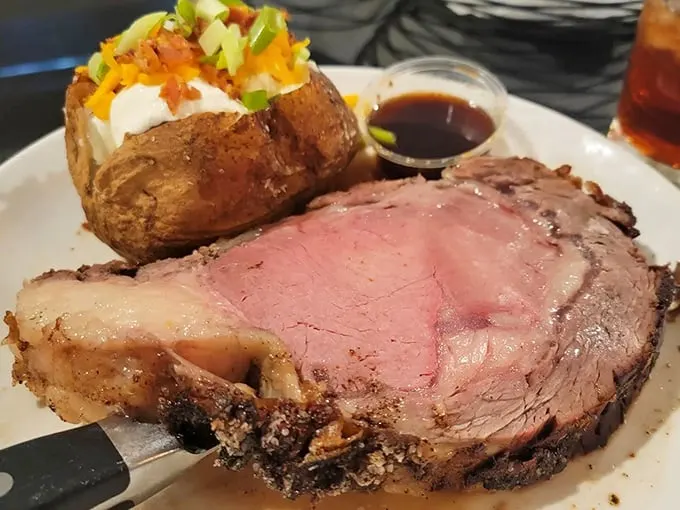 Behold, the pièce de résistance! This prime rib isn't just a meal; it's a meaty masterpiece that would make Ron Swanson weep with joy.