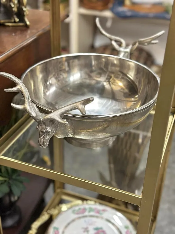 Not just any serving bowl—this stag-adorned silver beauty is what aristocrats used before paper plates were invented.