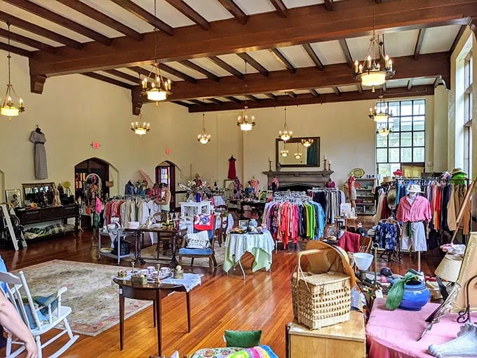 "Chandeliers and charm: Thrifty Goose turns secondhand shopping into a high-end experience. It's like Downton Abbey, but with better prices!"