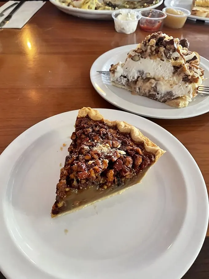 Pecan perfection! This slice is so packed with nuts, it could double as squirrel bait in a pinch.