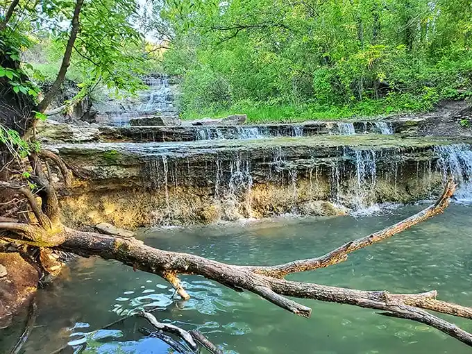Chase State Fishing Lake's tiered waterfalls create nature's own spa soundtrack, a serene spot where the only notification you'll receive is from a curious bird or splashing fish.