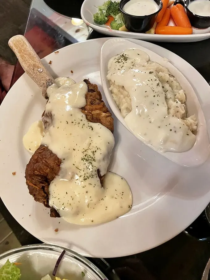 Chicken fried steak: Where comfort food meets cardiac concern. But hey, YOLO, right? Pass the gravy, please!