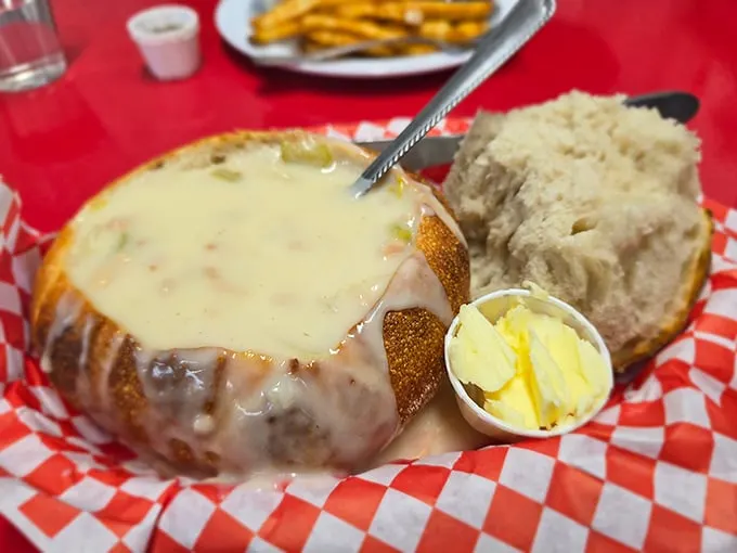Bread bowl brilliance! When your soup comes with its own edible dish, you know you're in for a carb-loaded adventure.