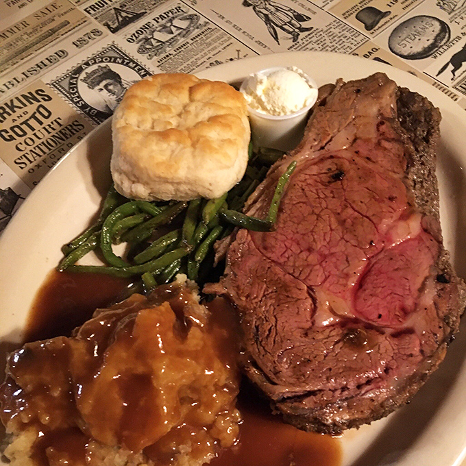 A slice of heaven on a plate. This prime rib is so tender, you might catch it trying to two-step off your fork.