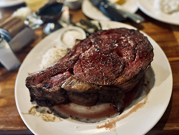 Meat perfection achieved! This prime rib is the Goldilocks of steaks – not too rare, not too done, but just right. Cue the heavenly choir!