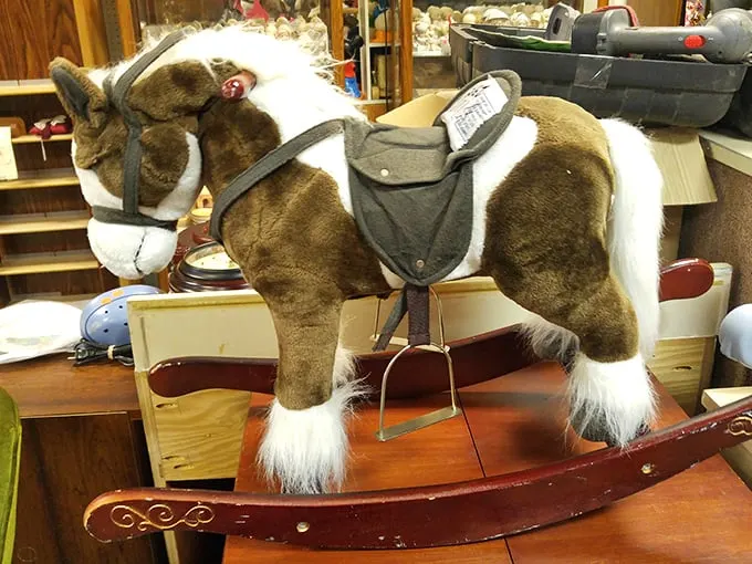 Giddy up, pardner! This vintage rocking horse is ready to gallop straight into your heart – and maybe your living room.