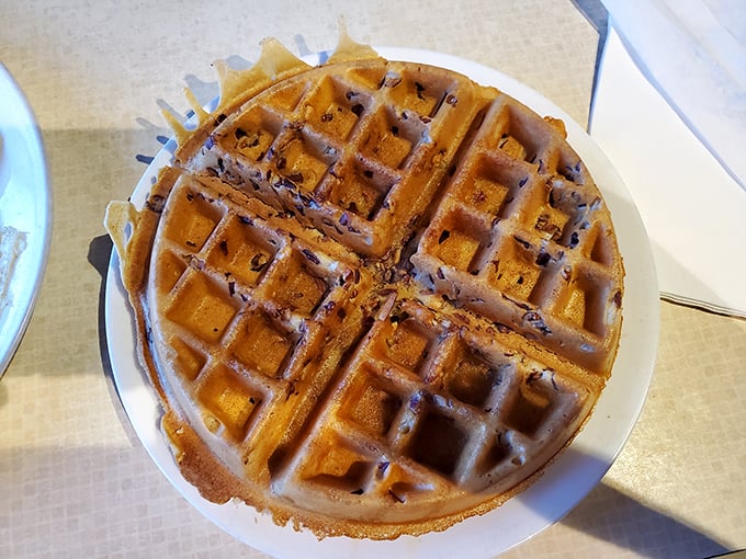 Crispy on the outside, fluffy on the inside – this waffle is the Goldilocks of breakfast foods. Just right and ready for your fork.